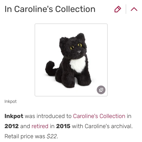 American Girl | Toys | Inkpot Black And White Cat Plush American Girl ...